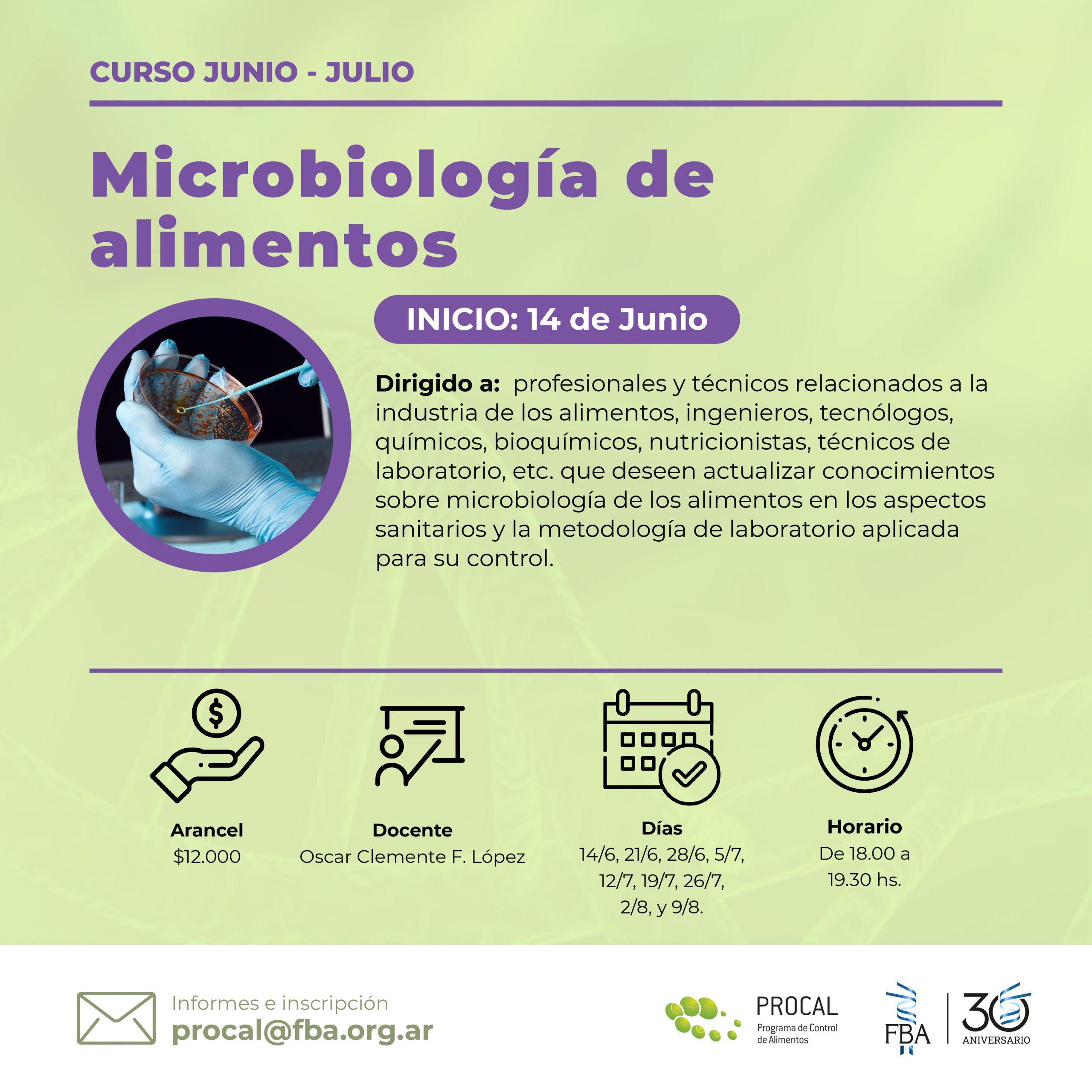 PROCAL: Curso Microbiología de los Alimentos – FBA